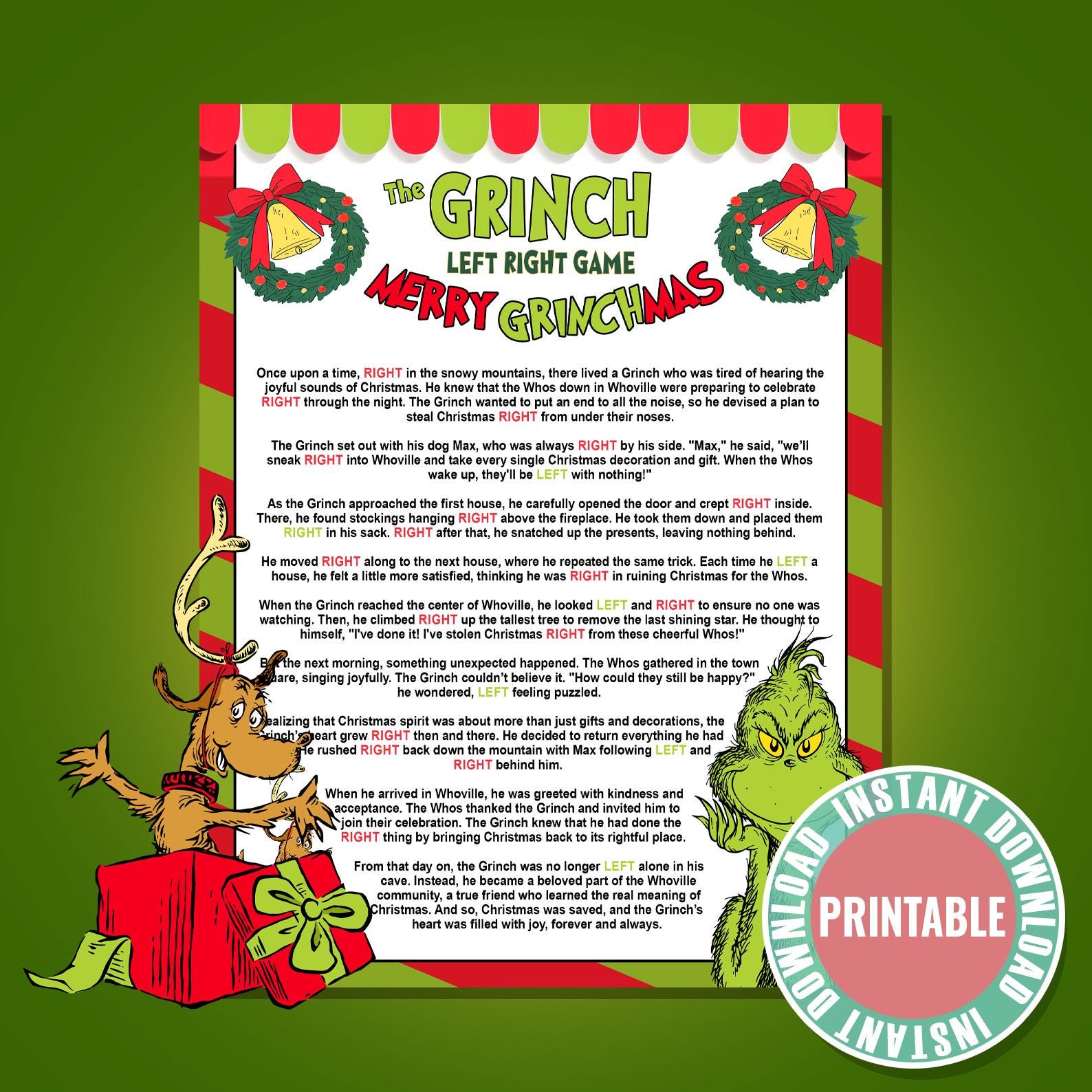 Left Right Game: Grinch's Gift Exchange Adventure, Christmas Left Right Game - Pass the Present ...