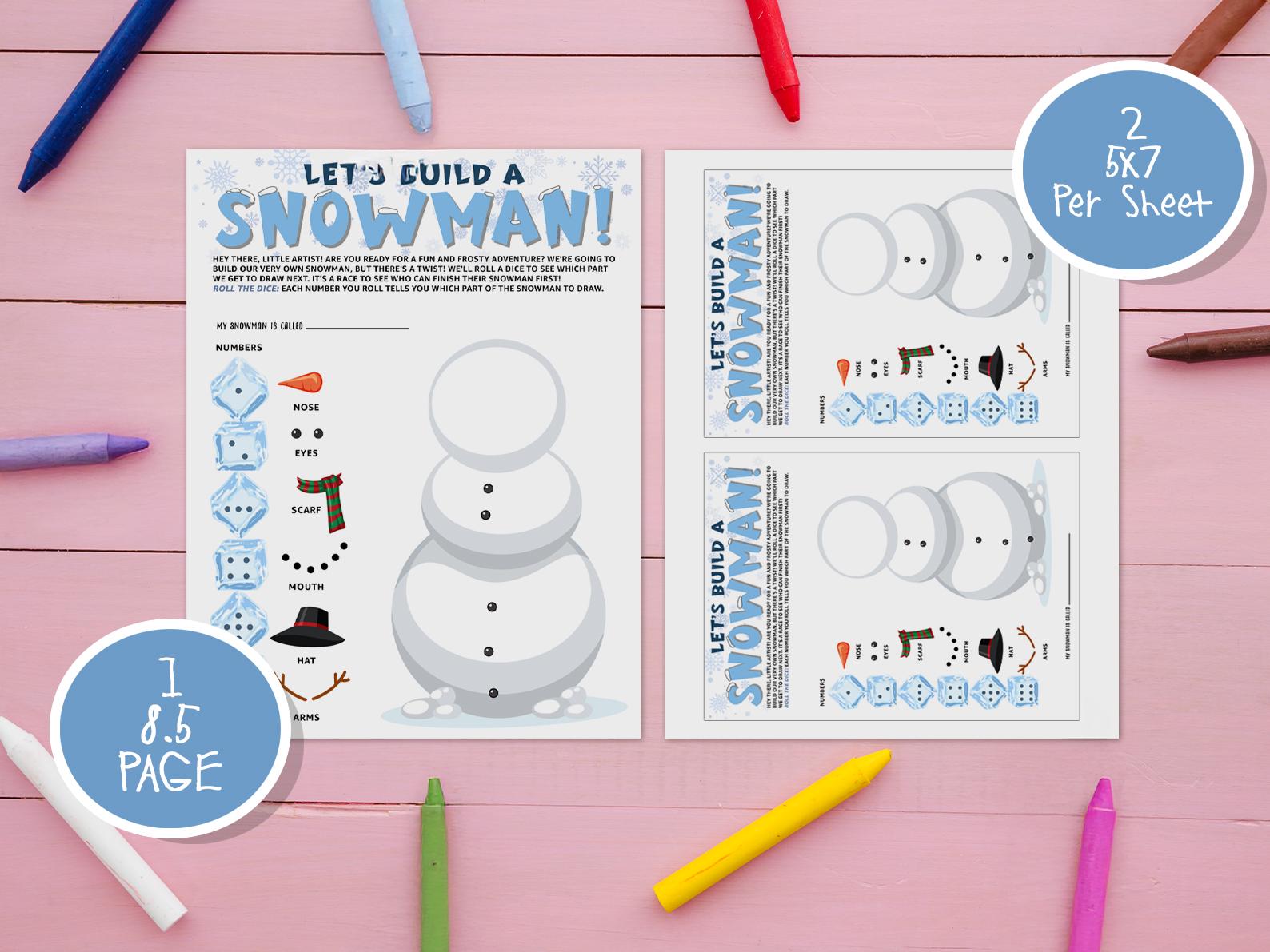 Roll a Snowman Printable Christmas Party Game, Build a Snowman Fun Kids ...