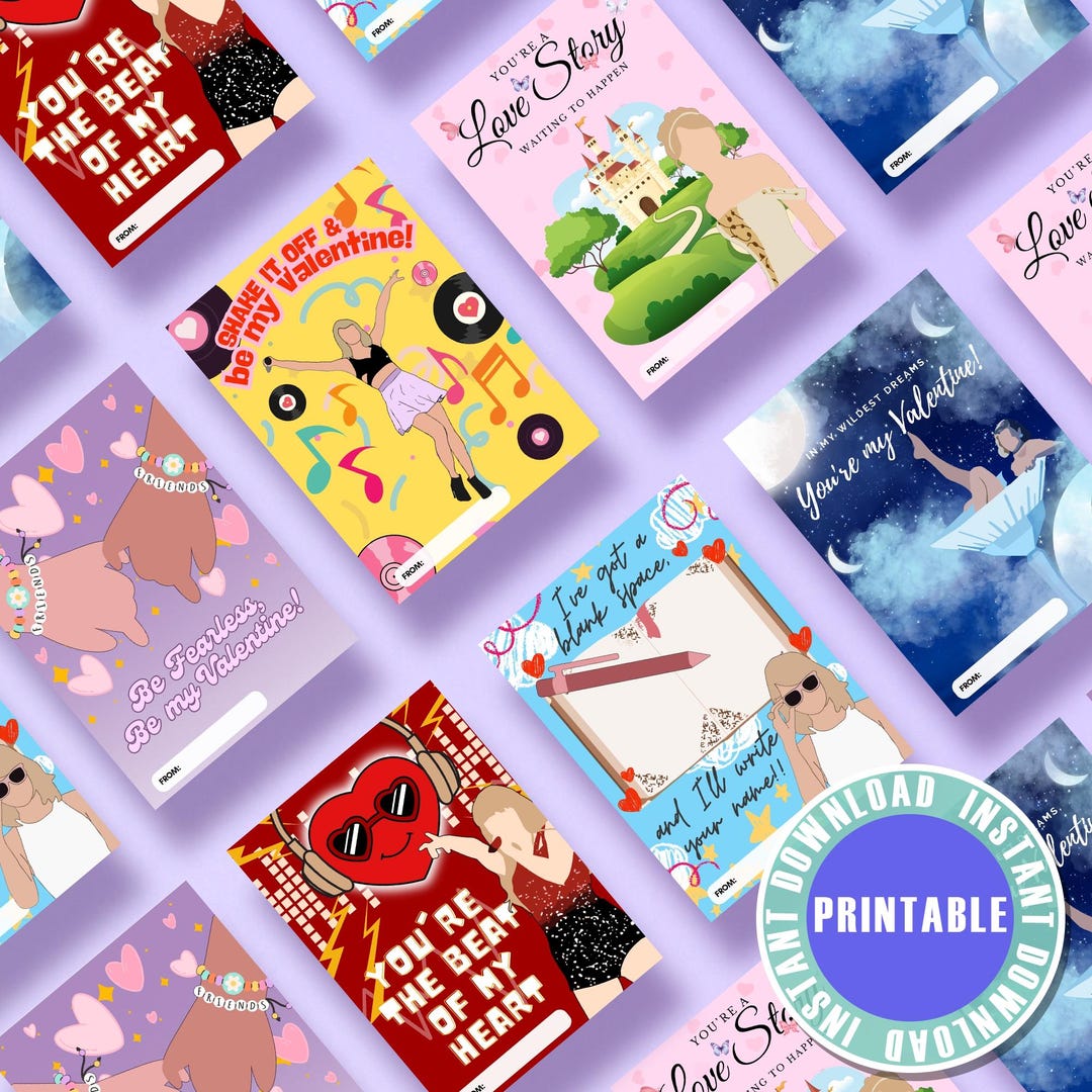 Taylors Era Tour Printable Cards | Swiftie Printable Valentine's Day ...