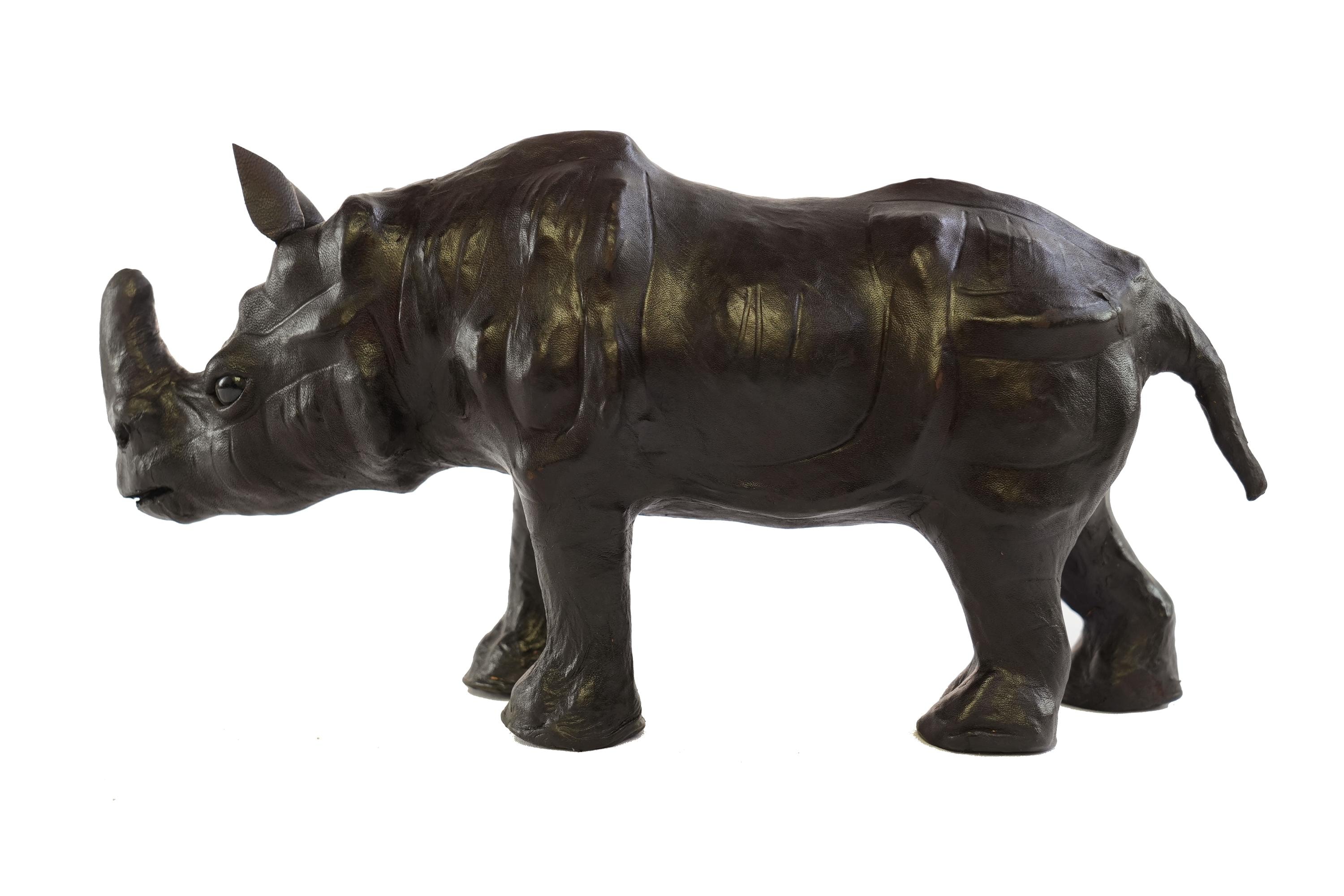 Handcrafted Artisan Rhino Sculpture - Leather or Wood Rhinoceros Statue ...