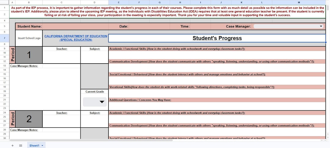 IEP Teacher Input Sheet - Etsy