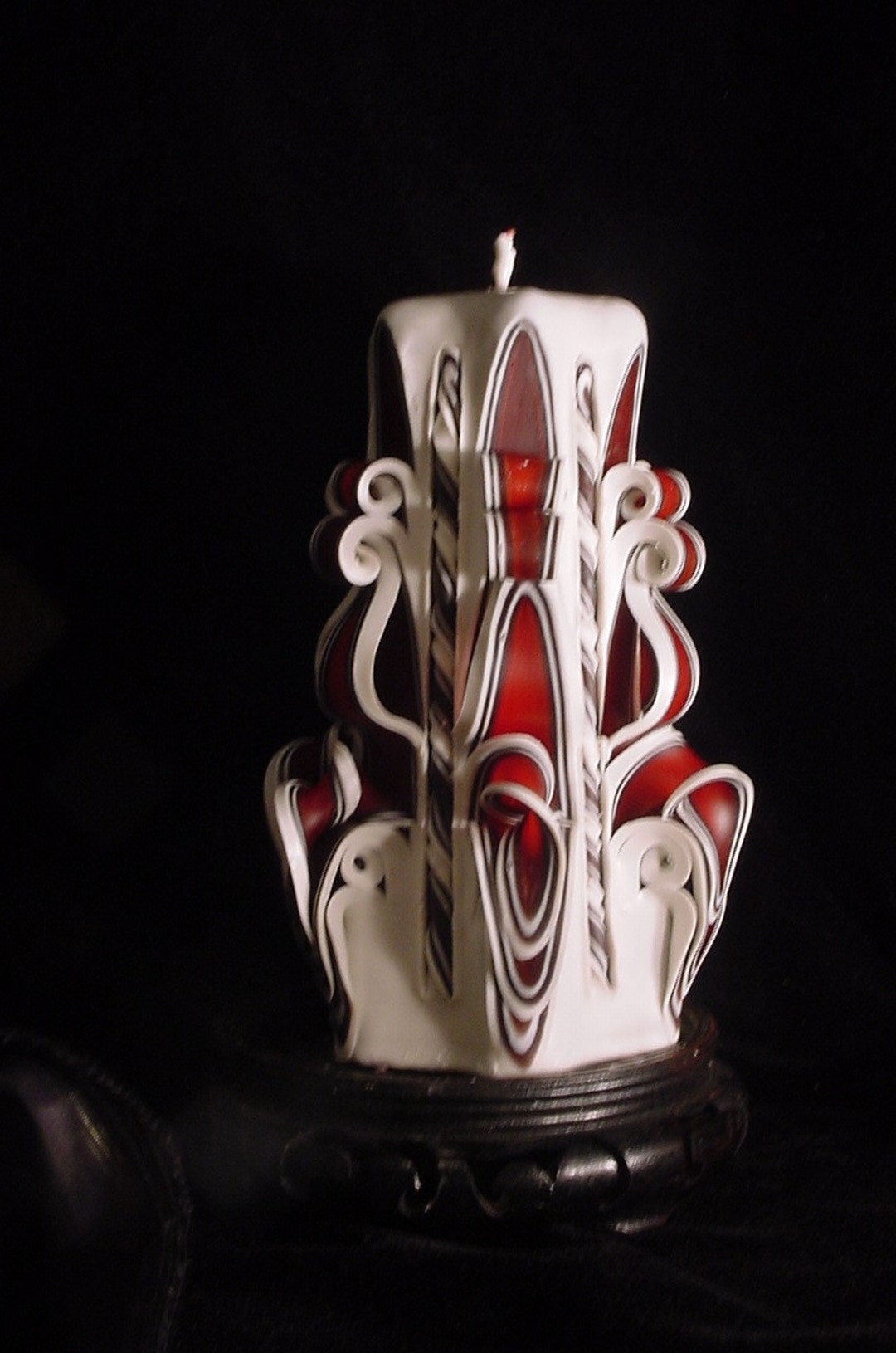 Carved Candle, Red and White Sm - Etsy