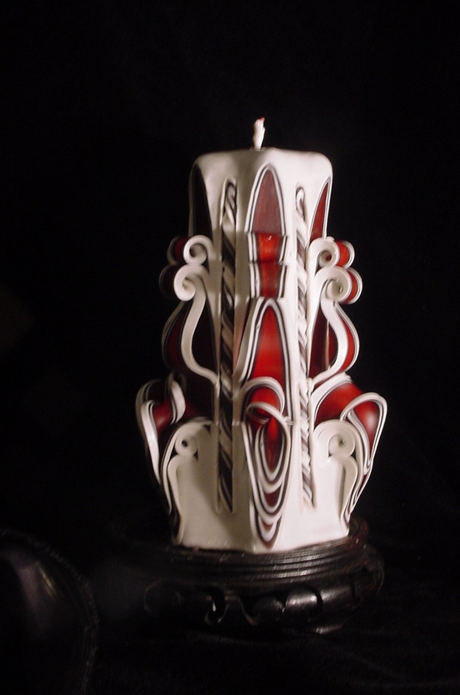 Carved Candle, Red and White Sm - Etsy