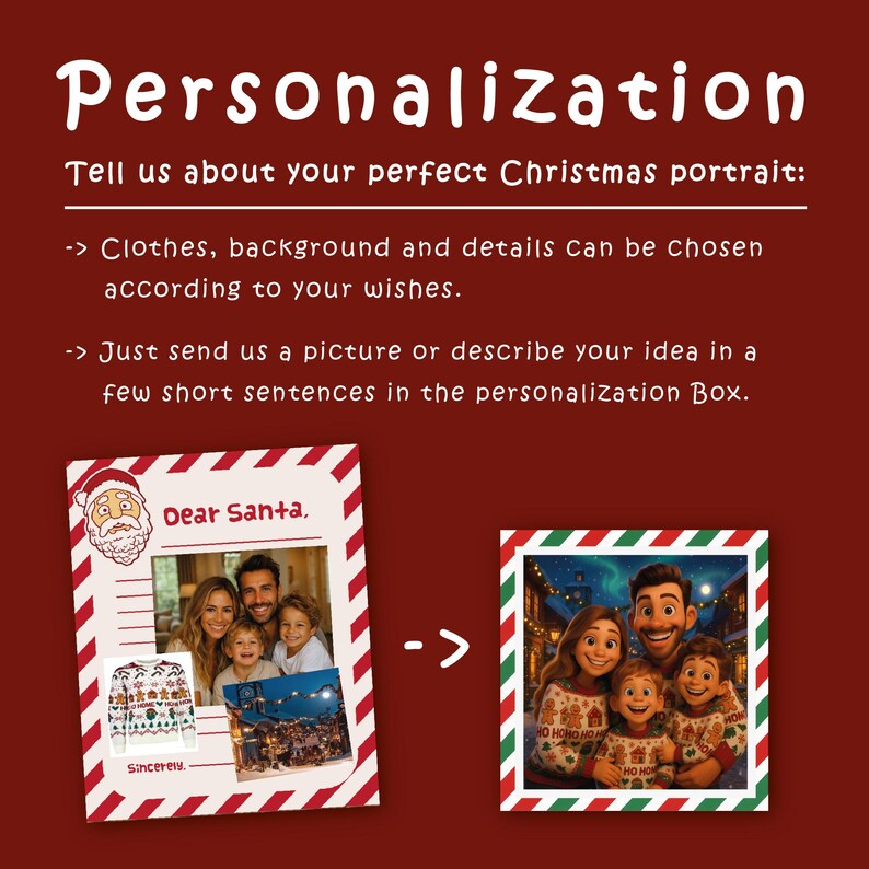 Custom Cartoon Portrait, Personalized Christmas Illustration in Pixar ...