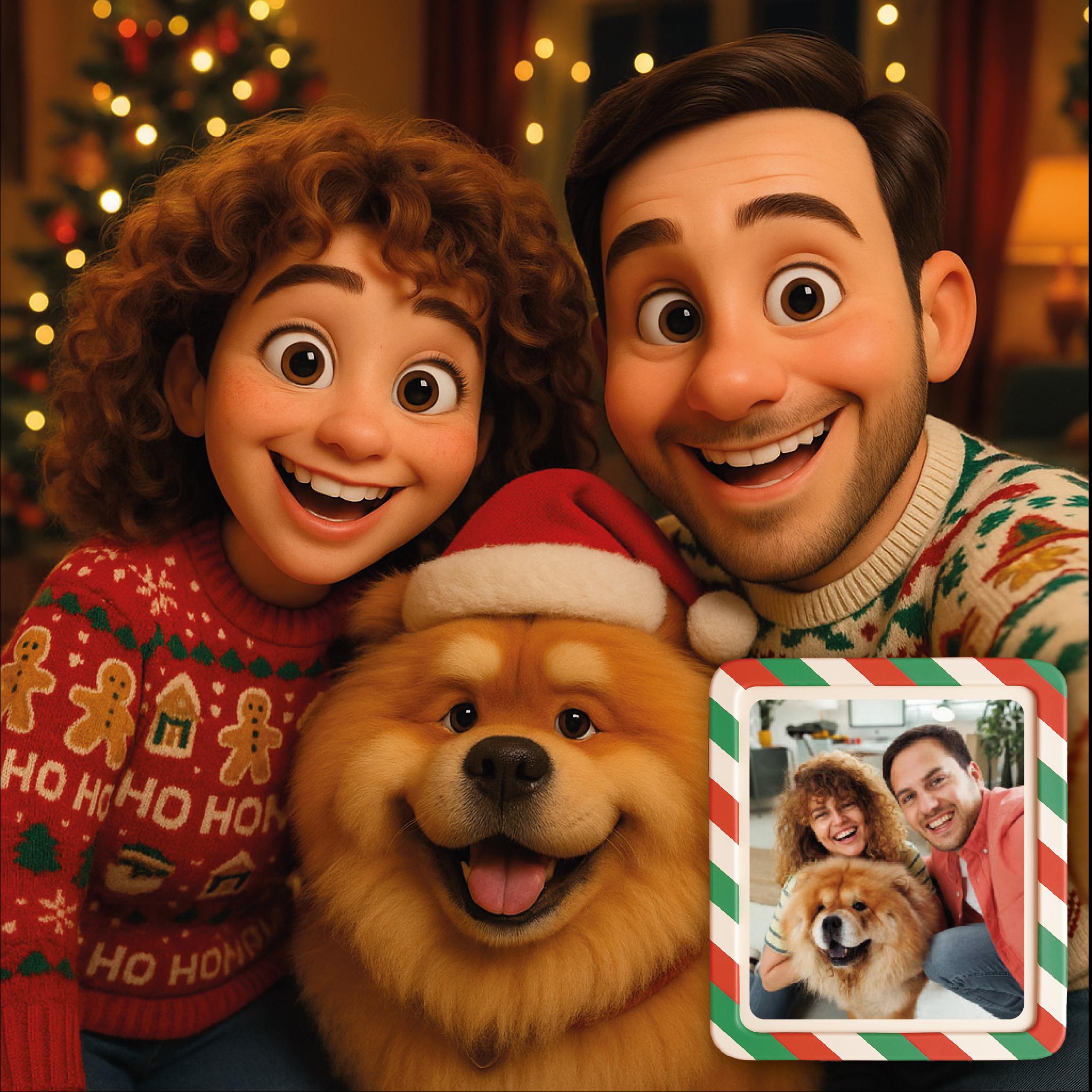 Custom Cartoon Portrait, Personalized Christmas Illustration in Pixar ...