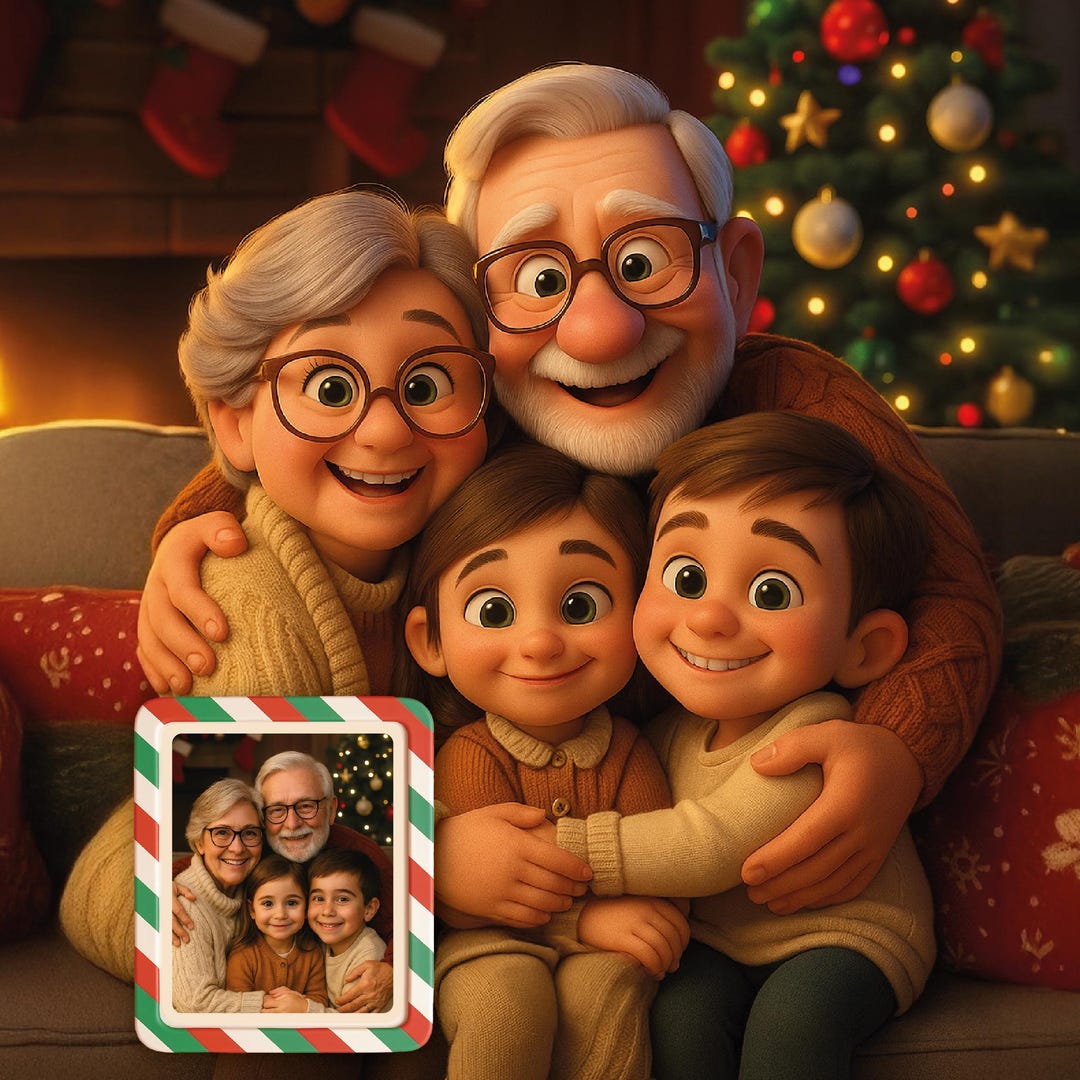 Custom Cartoon Portrait, Personalized Christmas Illustration in Pixar ...