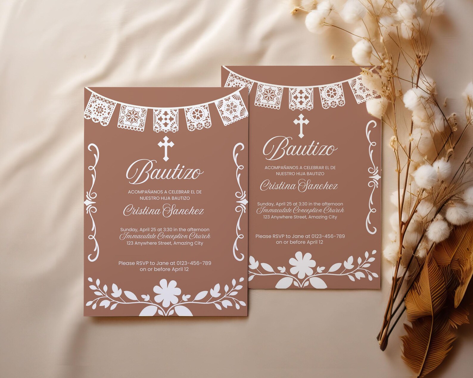 Terracotta Cielito Lindo Baptism Invitation Card Party Canva Template ...