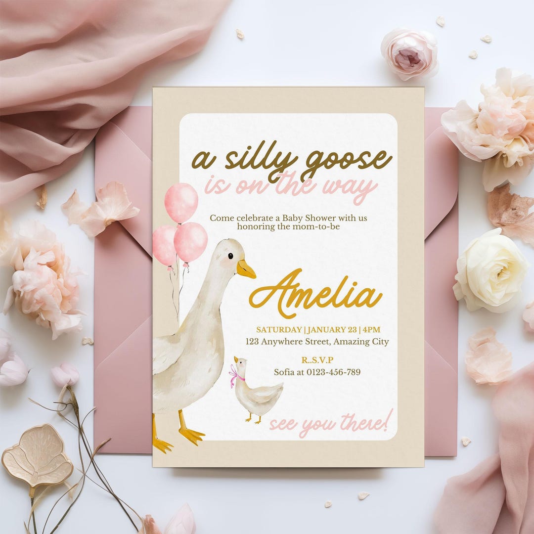 Silly Goose Baby Shower Invitation, Editable Gender Neutral Geese ...