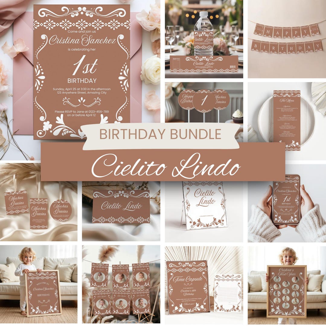 Mexican Cielito Lindo Birthday Bundle Pink Papel Picado Fiesta ...
