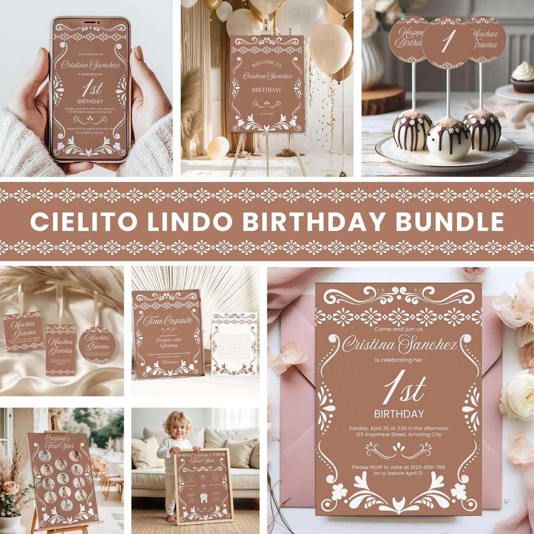 Mexican Cielito Lindo Birthday Bundle Pink Papel Picado Fiesta ...