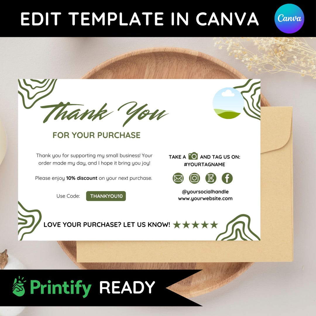 Thank You Green Business Card, Printify Ready, Small Business ...