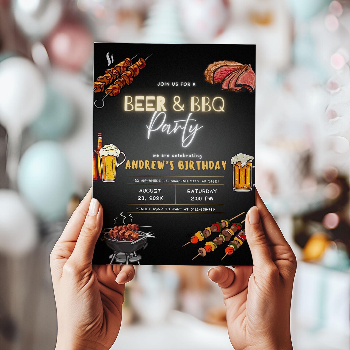 BBQ Birthday Party Invitation Personalized Barbeque Editable Digital ...