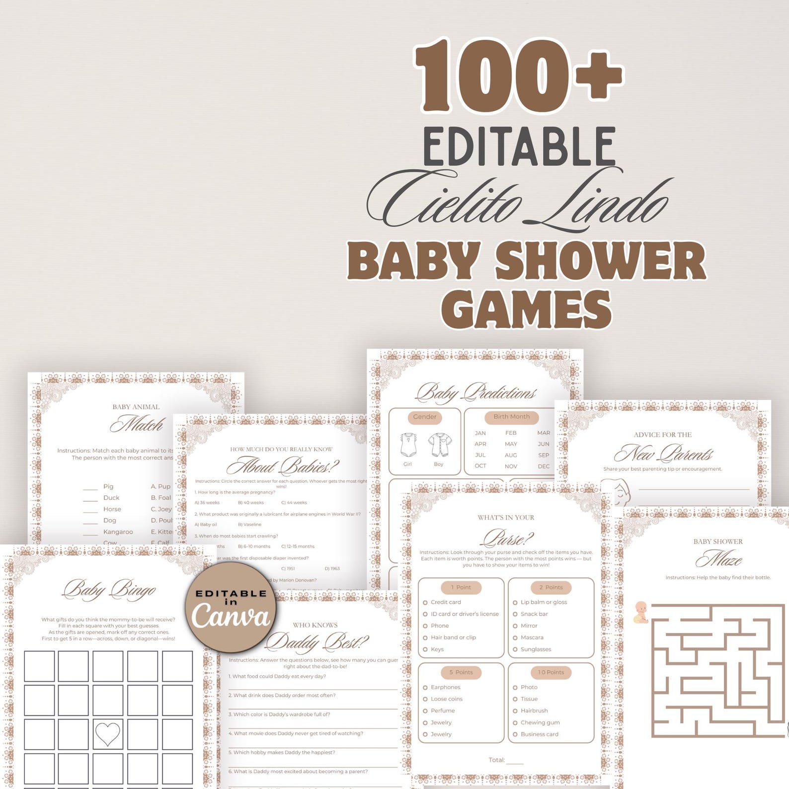 Mexican Cielito Lindo Baby Shower Games Bundle Beige Talavera Theme ...