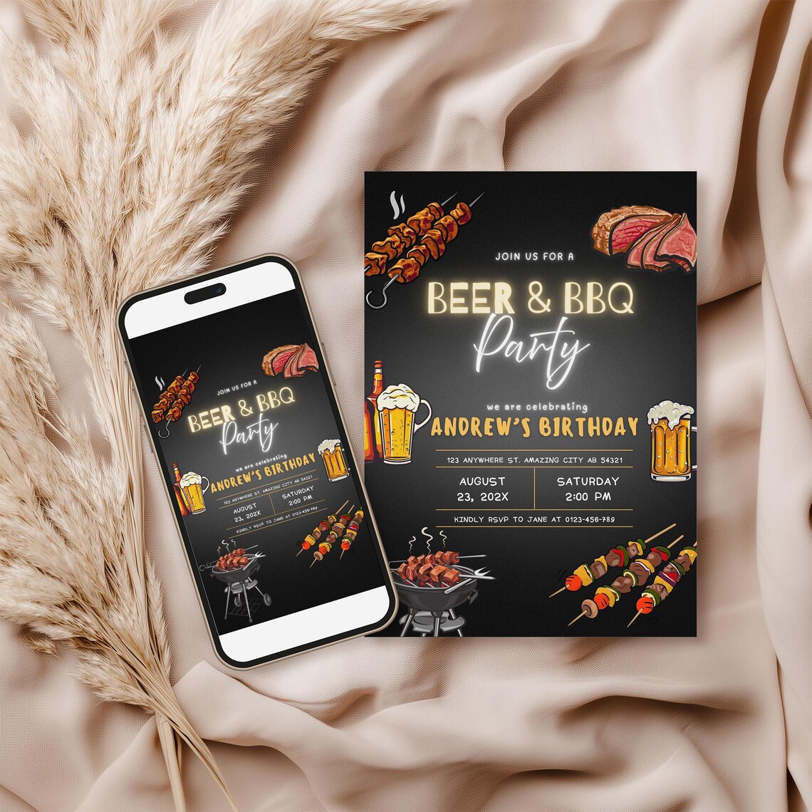 BBQ Birthday Party Invitation Personalized Barbeque Editable Digital ...