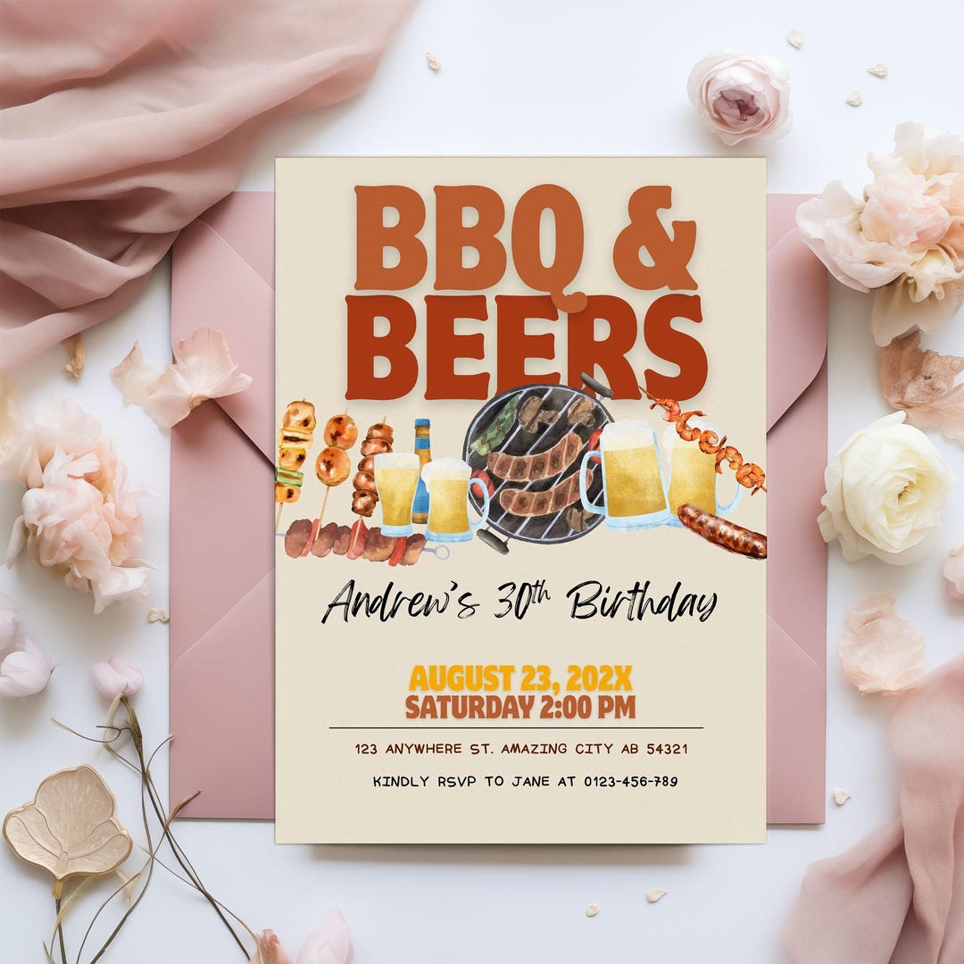 Personalized BBQ Beer & Grill Birthday Invitation Editable Digital ...