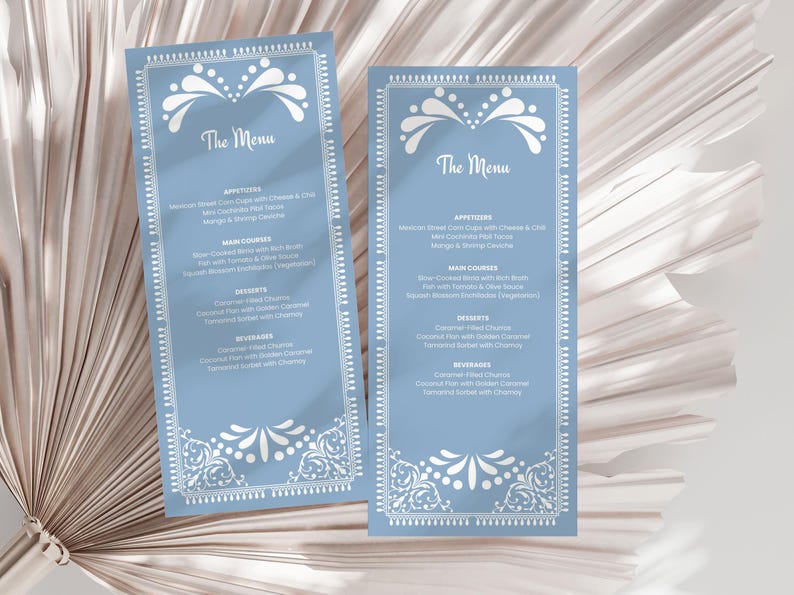 Cielito Lindo Blue Baby Shower Menu Place Card Editable Canva Template ...