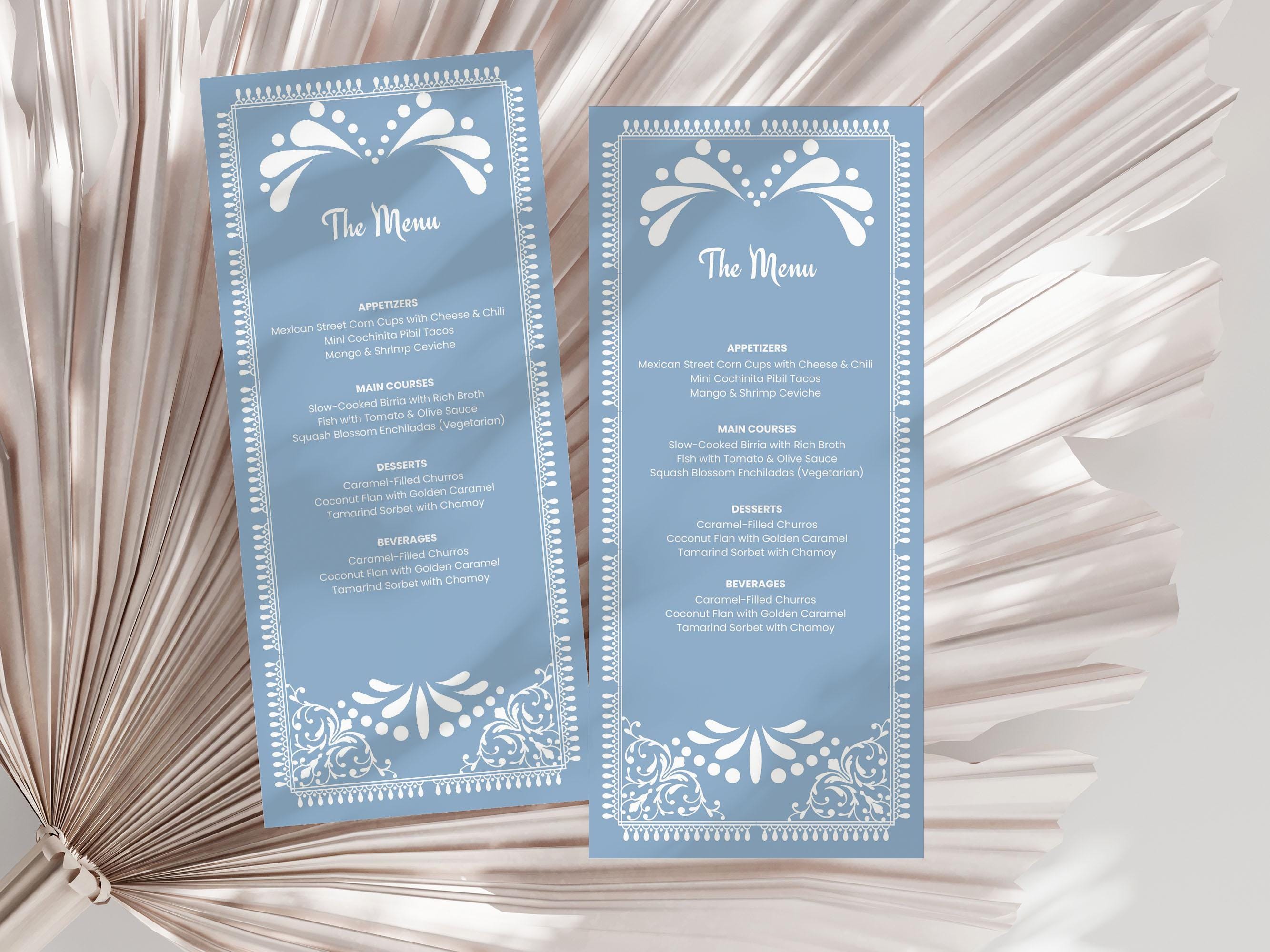 Cielito Lindo Blue Baby Shower Menu Place Card Editable Canva Template ...