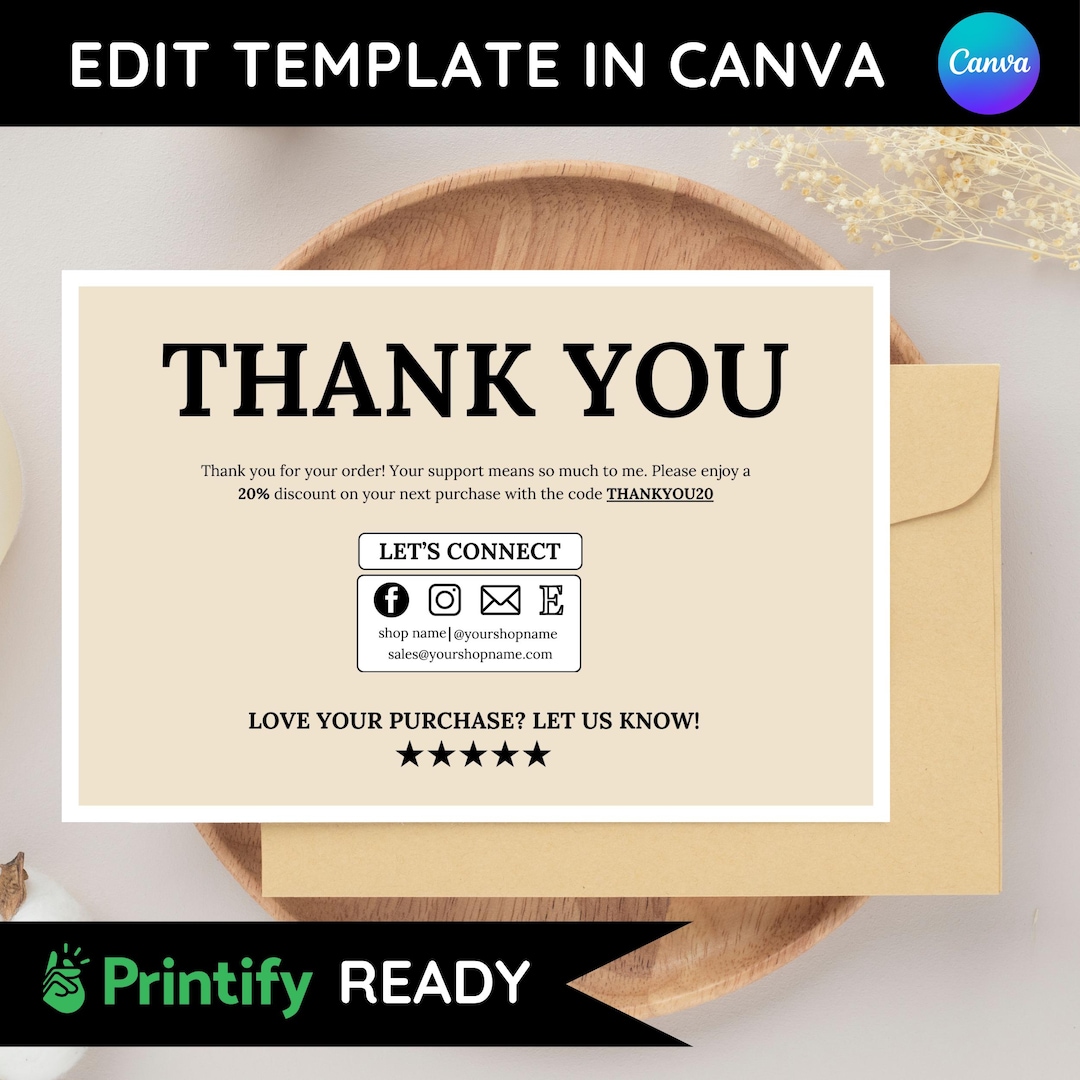 Thank You Natural Colors Businesss Card, Printify Ready, Business ...