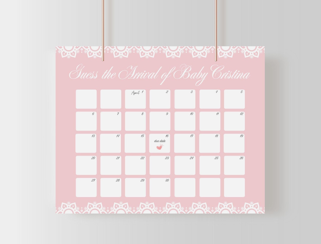 Pink Cielito Lindo Baby Shower Guess Arrival Date Calendar Sign ...