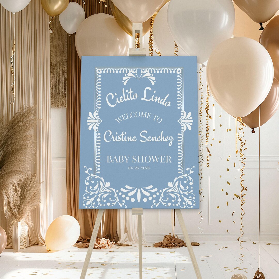 Cielito Lindo Dusty Blue Baby Shower Entrance Poster, Mexican Theme ...