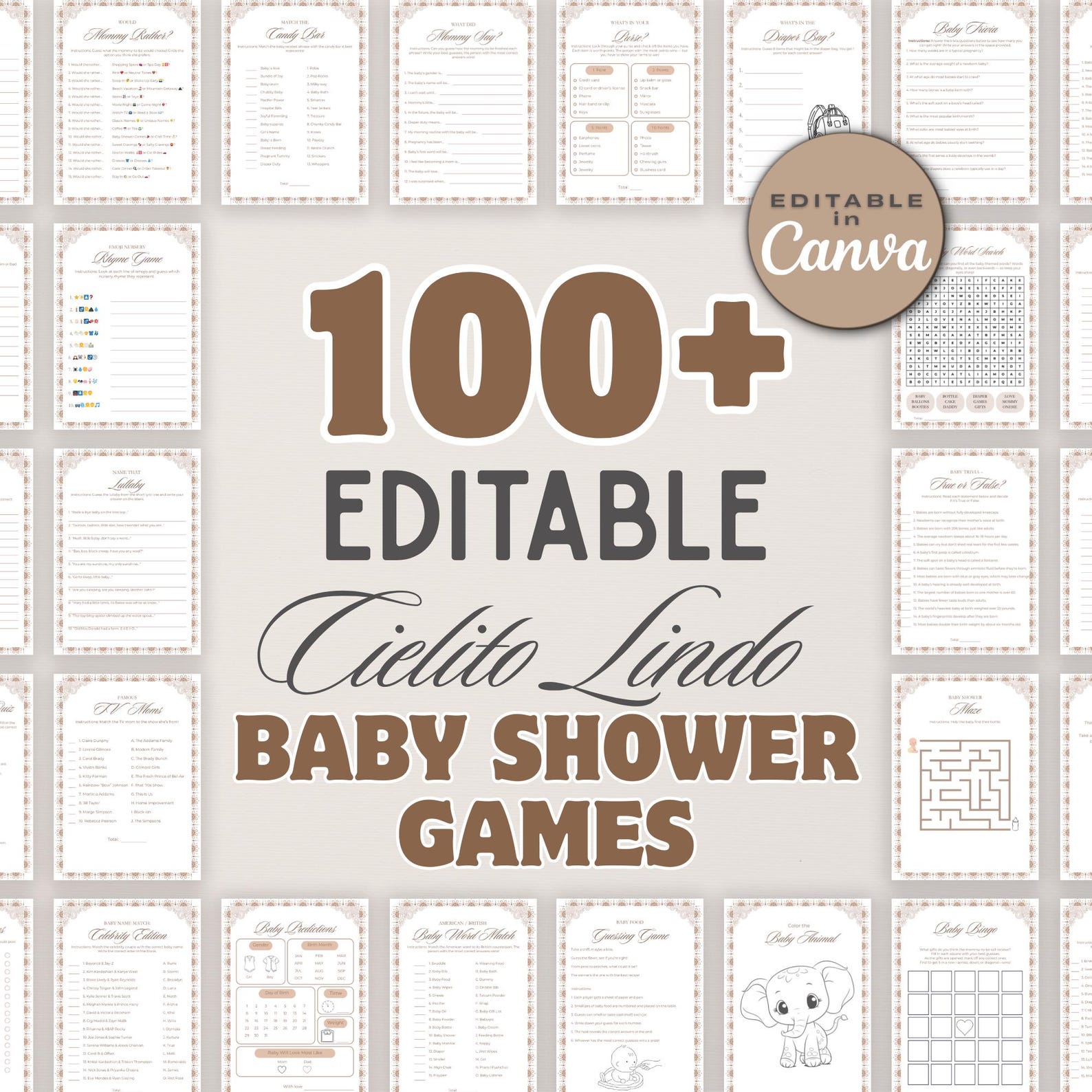 Mexican Cielito Lindo Baby Shower Games Bundle Beige Talavera Theme ...