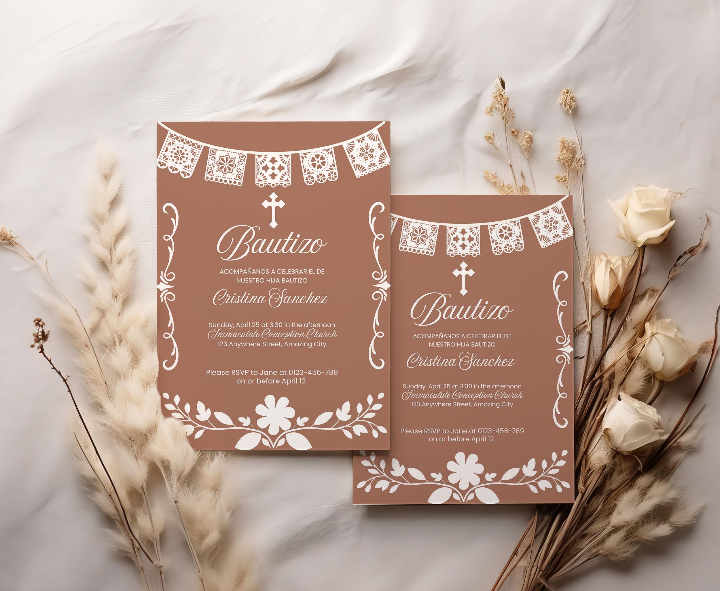 Terracotta Cielito Lindo Baptism Invitation Card Party Canva Template ...
