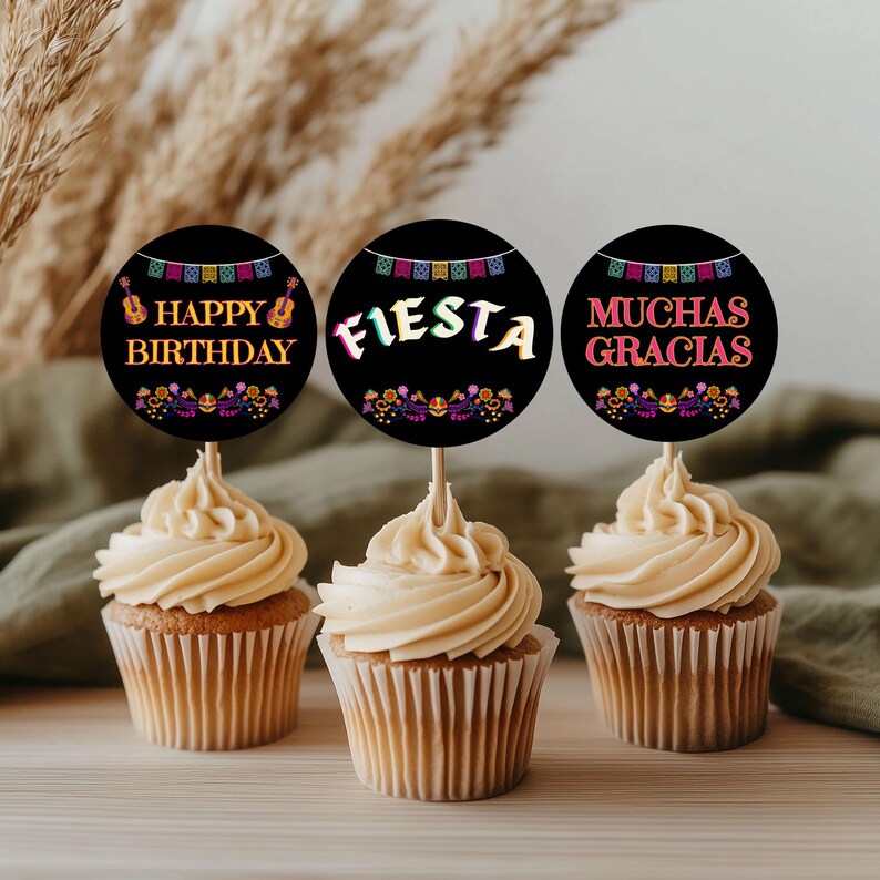 Fiesta Mexican Cupcake Toppers Printable Spanish Theme Birthday Party ...