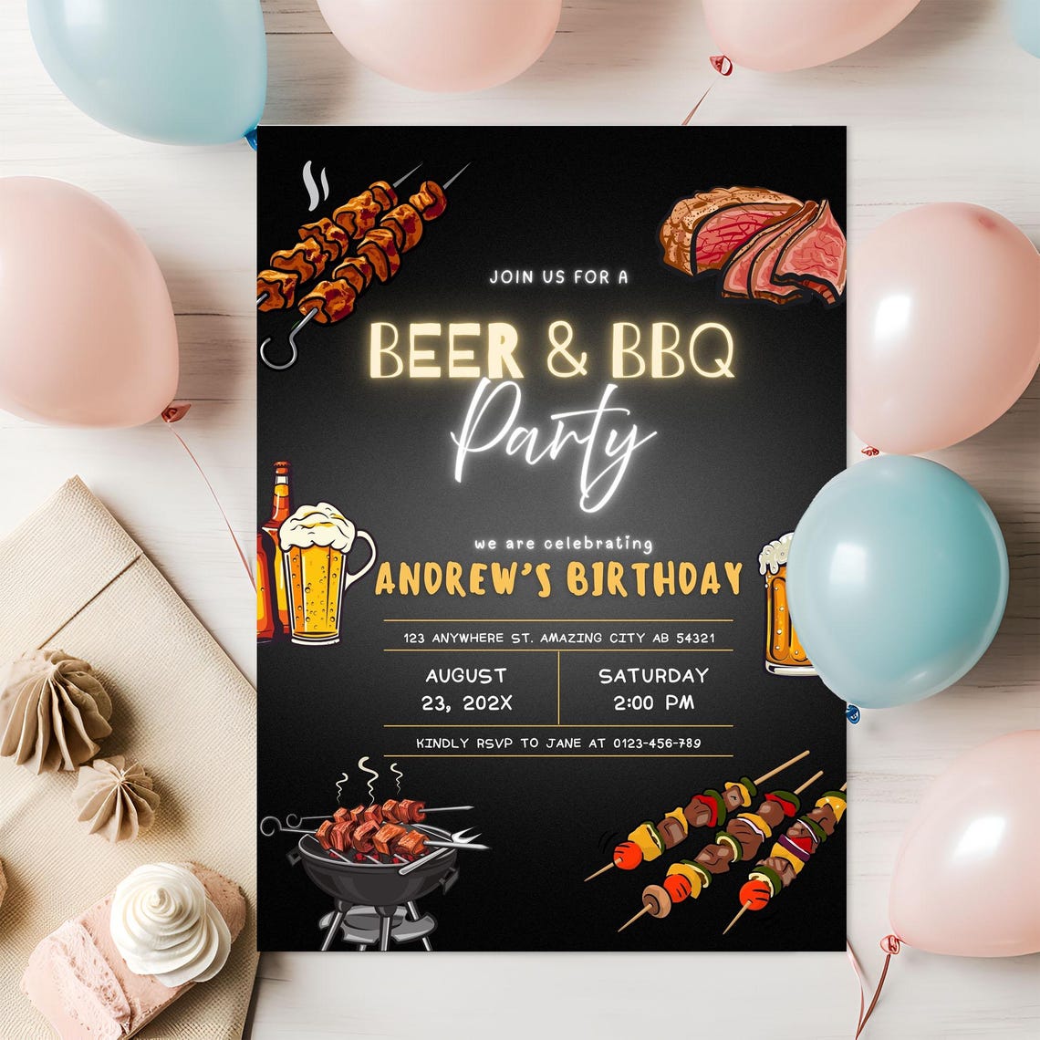 BBQ Birthday Party Invitation Personalized Barbeque Editable Digital ...