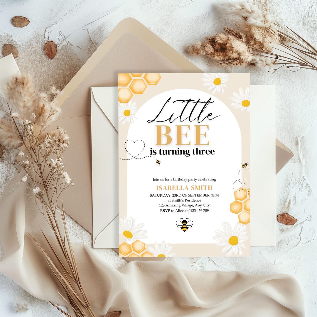Personalized 3rd Bee Editable Birthday Invitation Little Bee is Turning ...