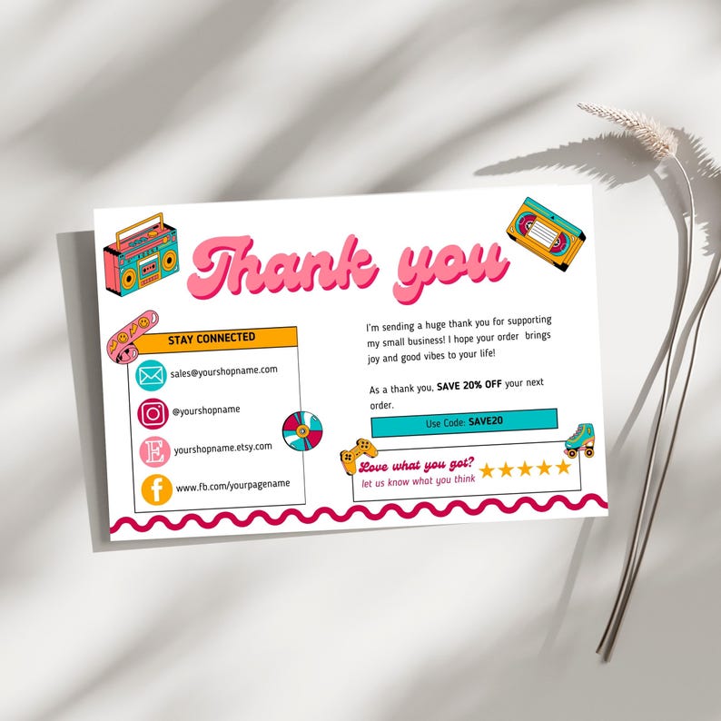 Thank You Retro Businesss Card, Printify Ready, Small Business ...