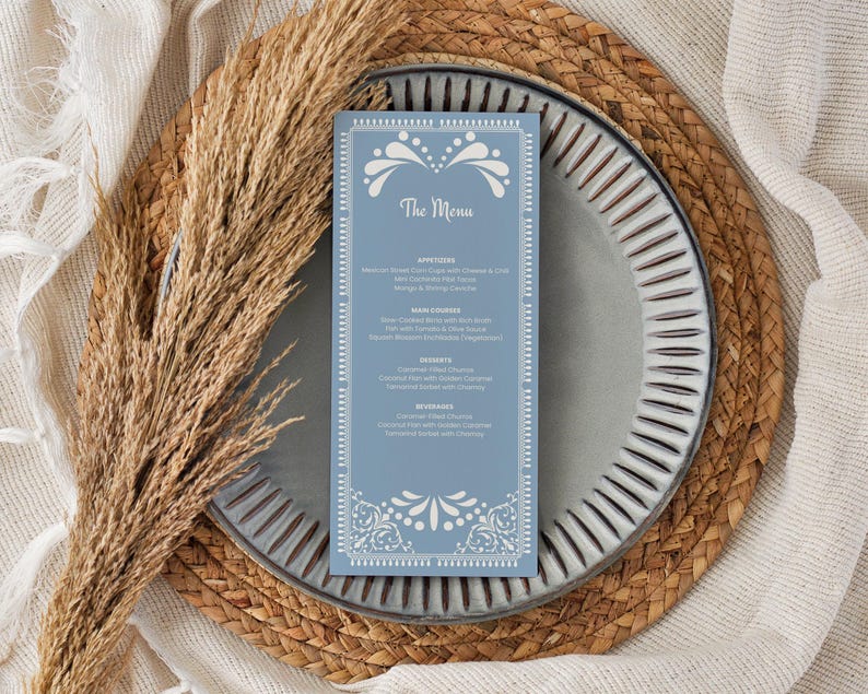 Cielito Lindo Blue Baby Shower Menu Place Card Editable Canva Template ...