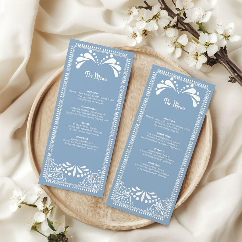 Cielito Lindo Blue Baby Shower Menu Place Card Editable Canva Template ...