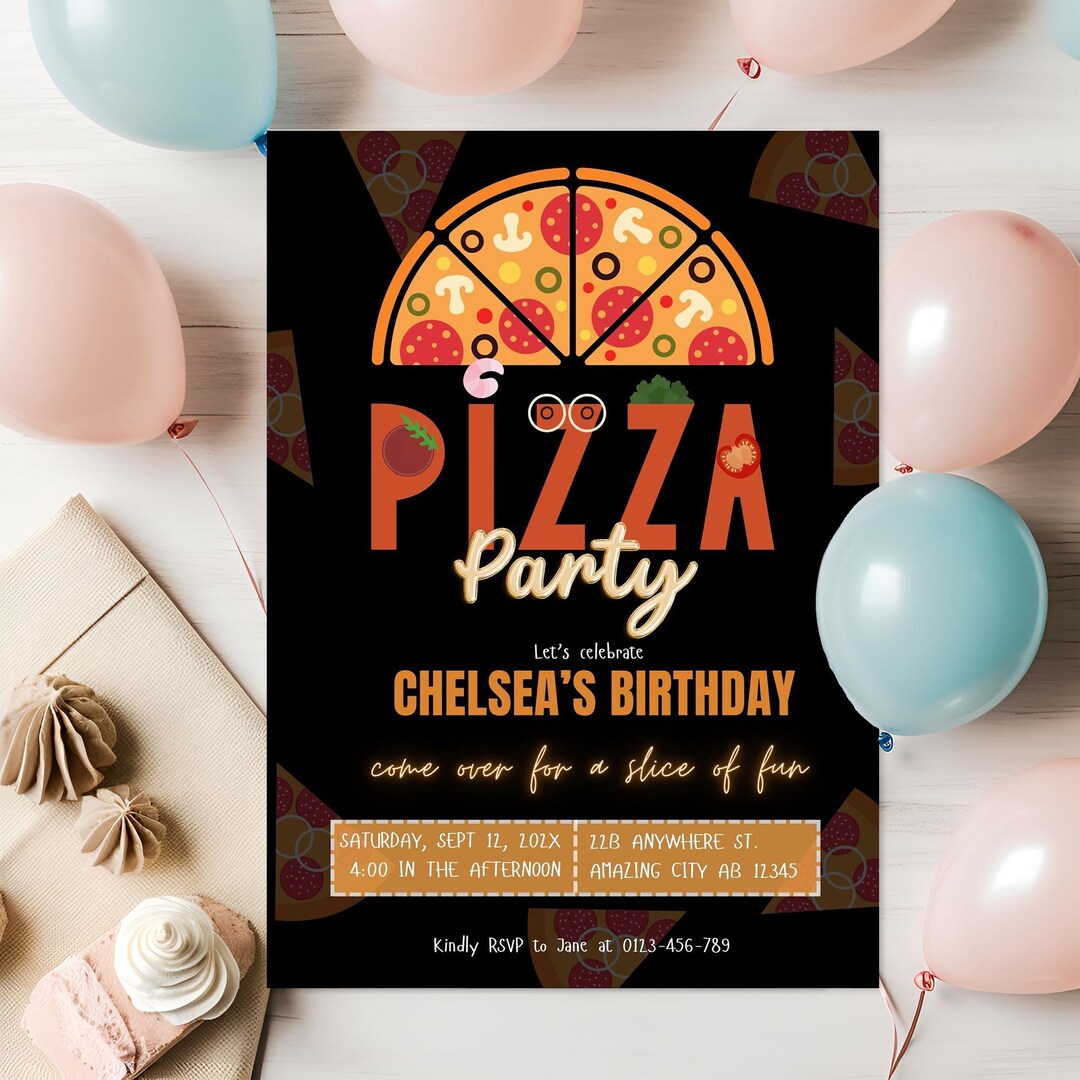 Pizza Party Birthday Invitation Card, Personalized Pizza Dinner ...