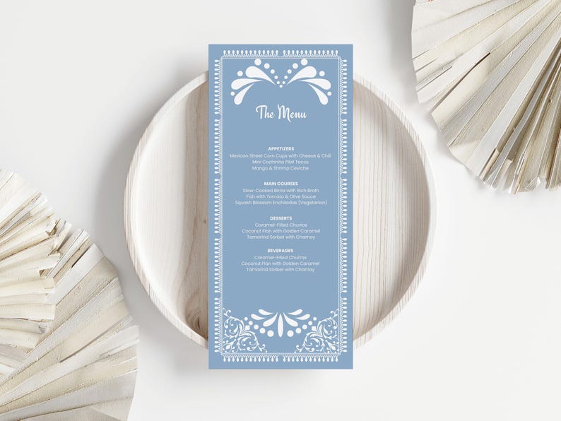 Cielito Lindo Blue Baby Shower Menu Place Card Editable Canva Template ...