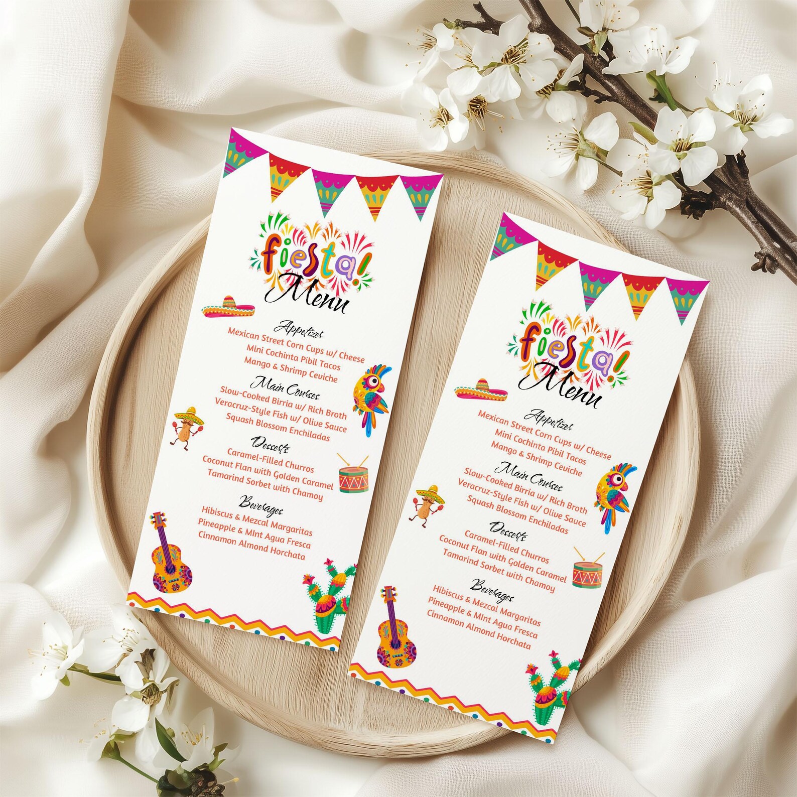 Hispanic Mexican Theme Menu Item, Printable Birthday Fiesta Guest ...