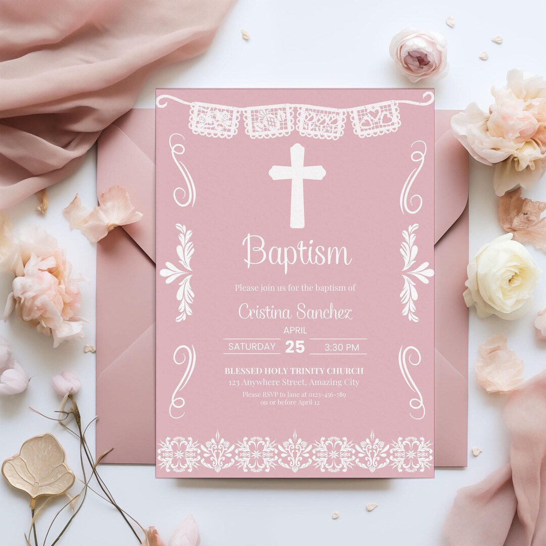Pink Baptism Invitation Cielito Lindo Party Editable Canva Template ...