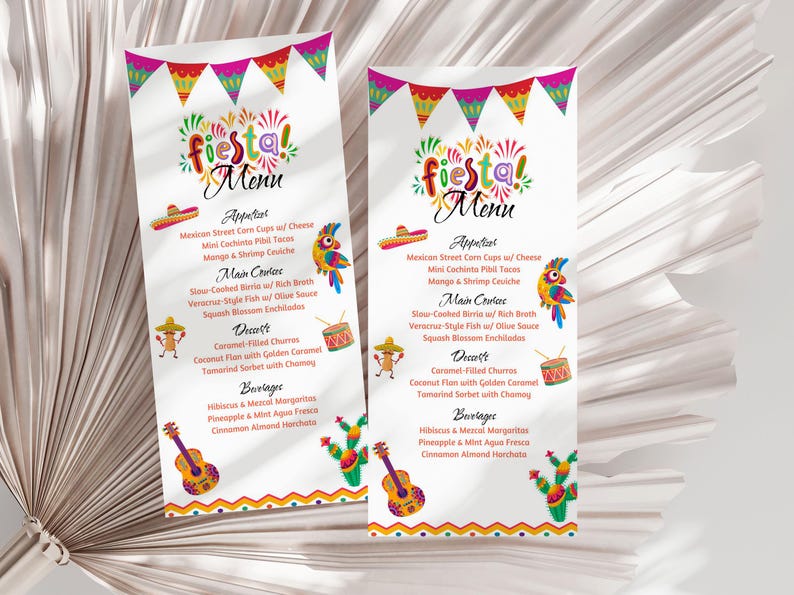 Hispanic Mexican Theme Menu Item, Printable Birthday Fiesta Guest ...