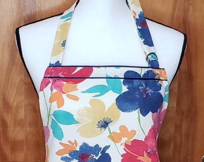 Floral Chef Apron With Pockets, Artist Crafter, Baker Cook, Kitchen ...