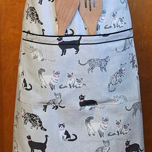 Cat Print Chef Style Apron With Pockets, Artist Crafter, Baking Cooking ...