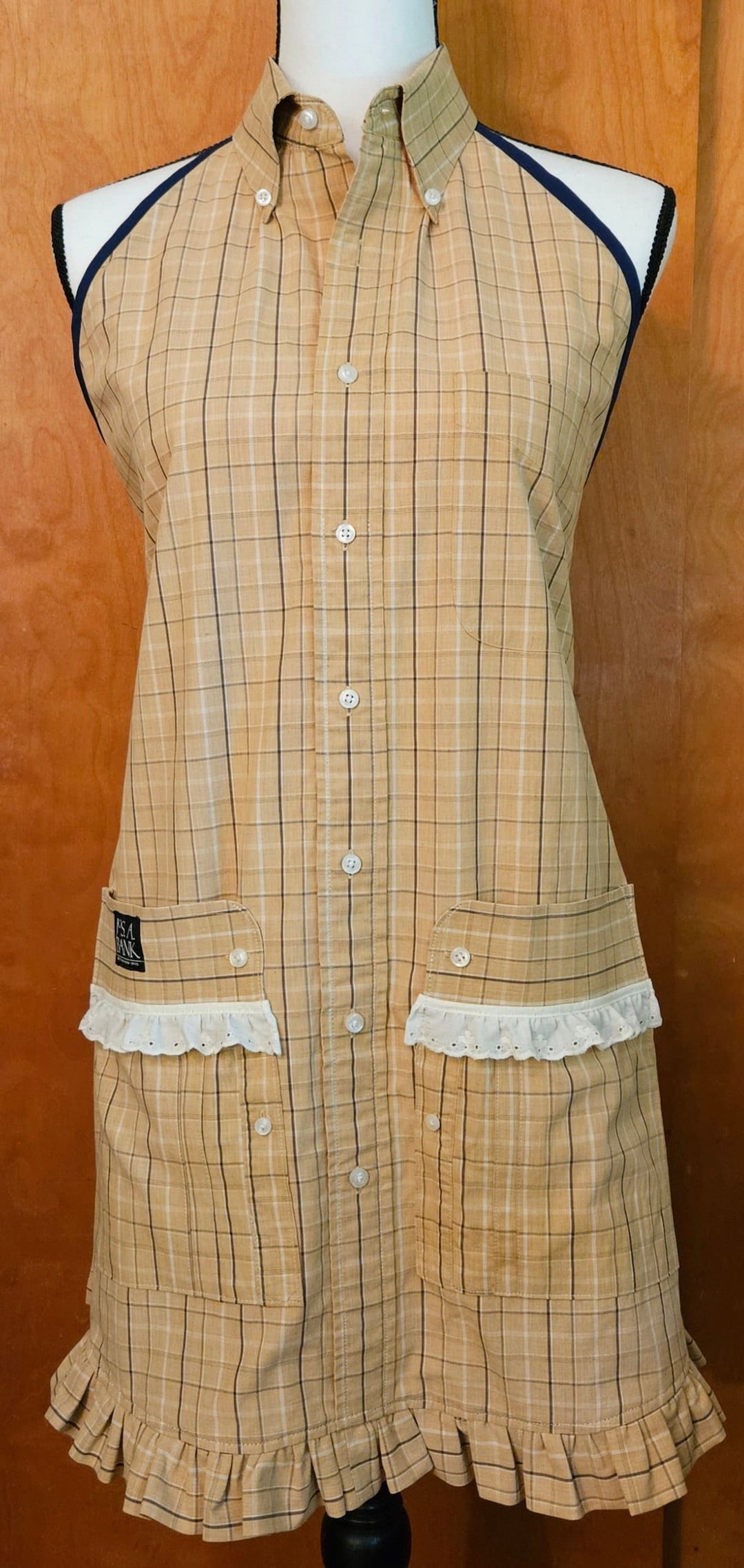 Upcycled Apron, Womans Apron With Pockets, Recycled Apron, Plaid Shirt ...