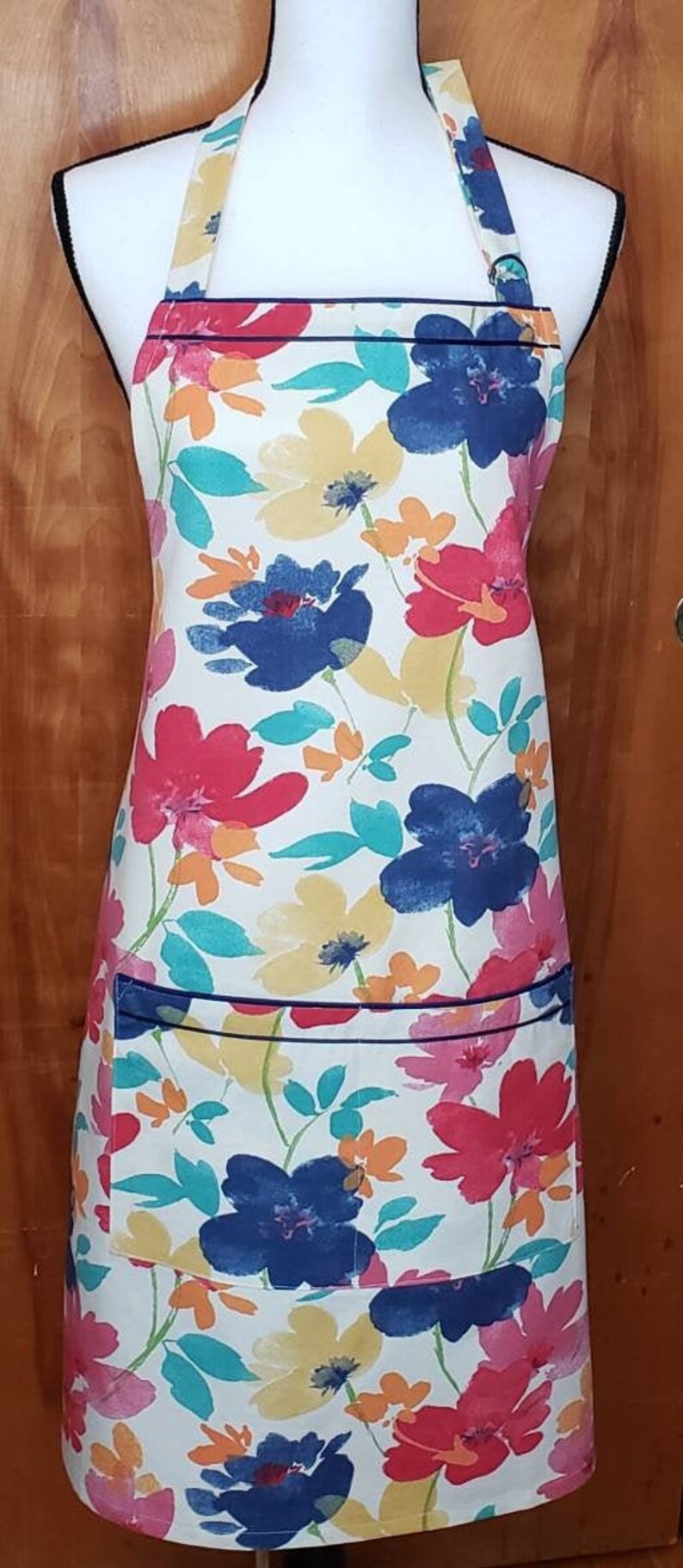 Floral Chef Apron With Pockets, Artist Crafter, Baker Cook, Kitchen ...