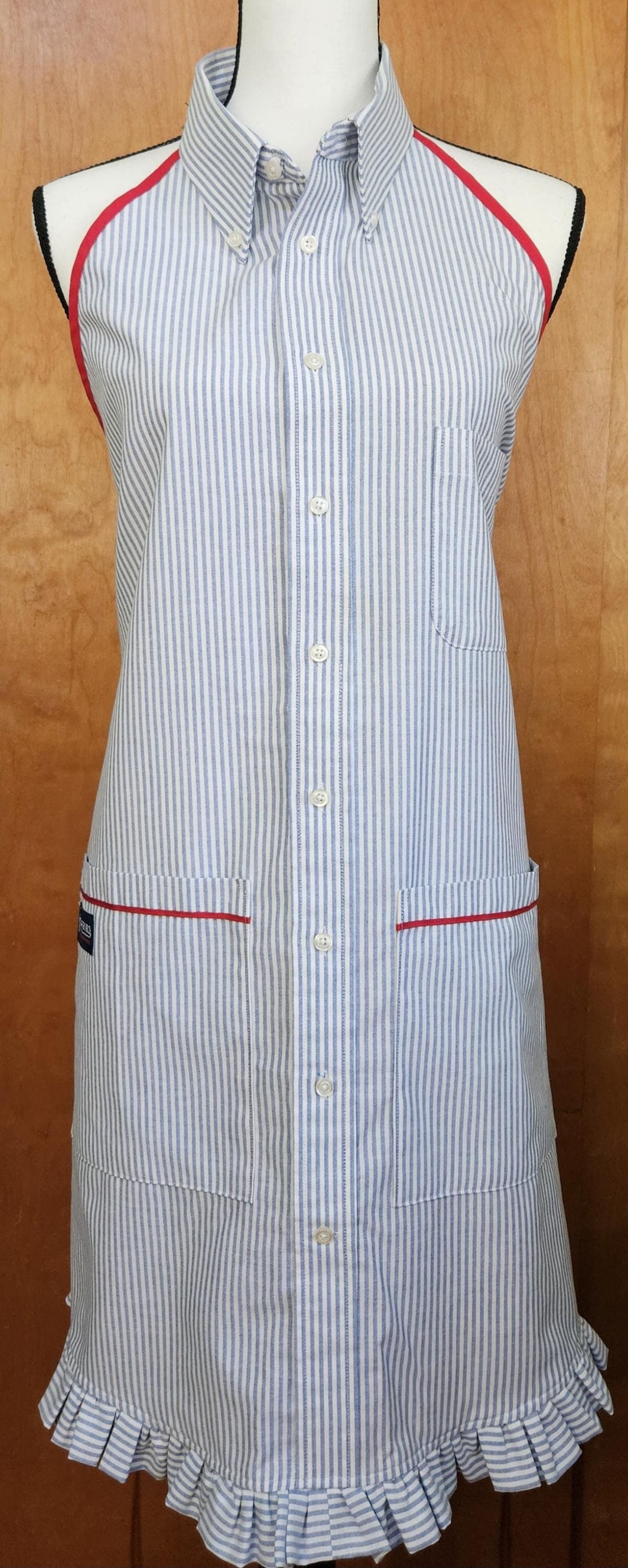 Upcycled Apron, Womans Apron With Pockets, Recycled Apron, Striped ...
