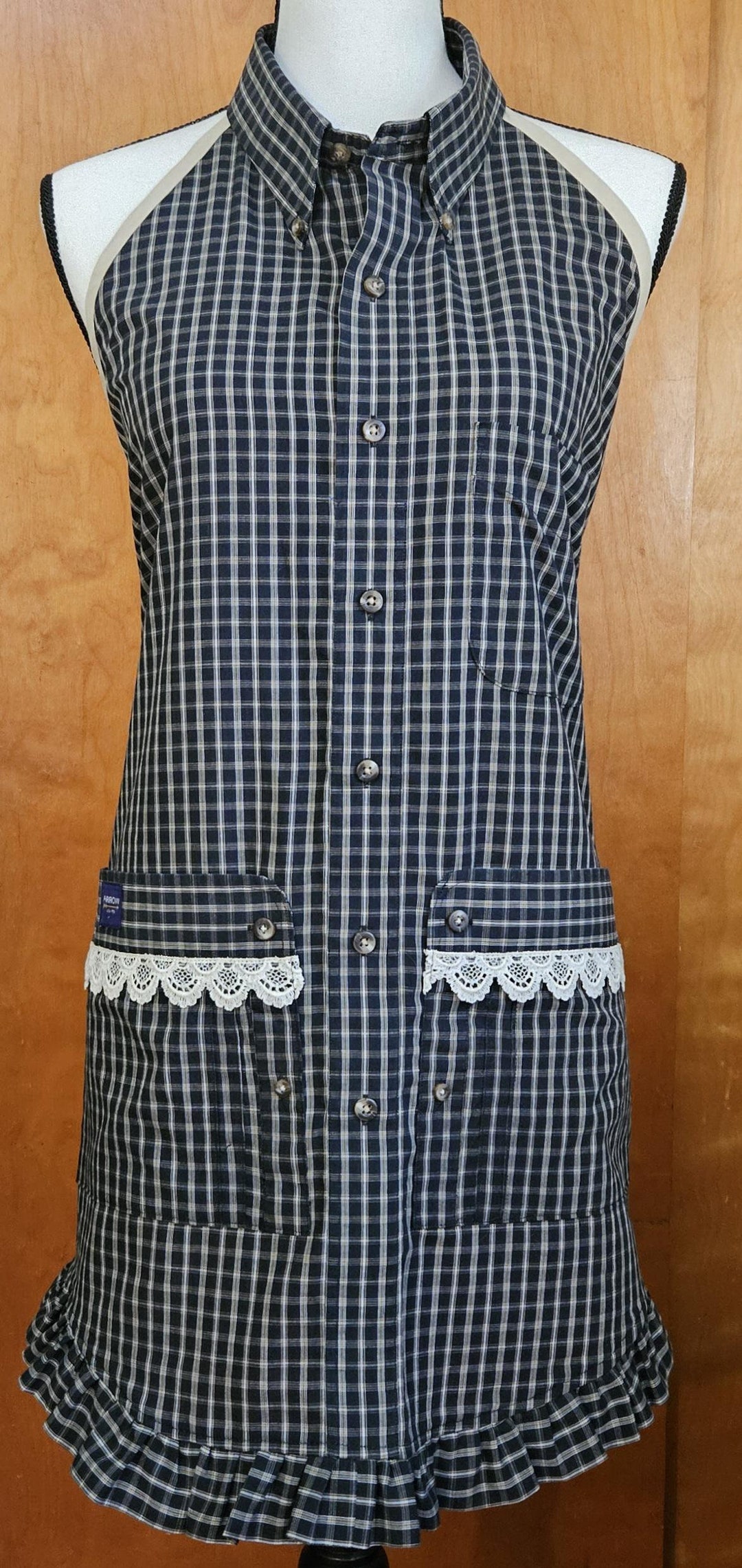 Upcycled Apron, Womans Apron With Pockets, Recycled Apron, Plaid Shirt ...