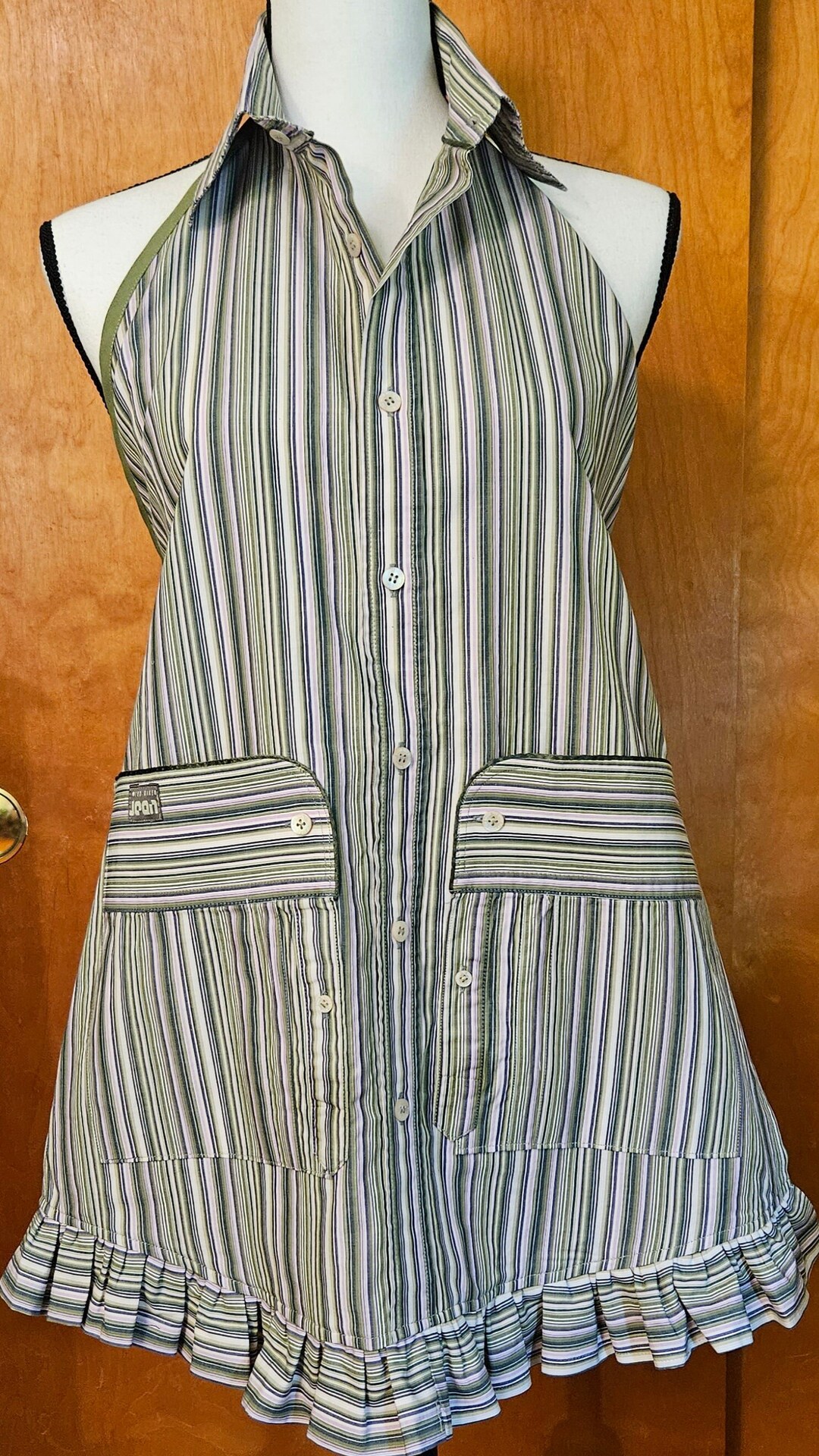 Upcycled Apron, Womans Apron With Pockets, Recycled Apron, Striped ...