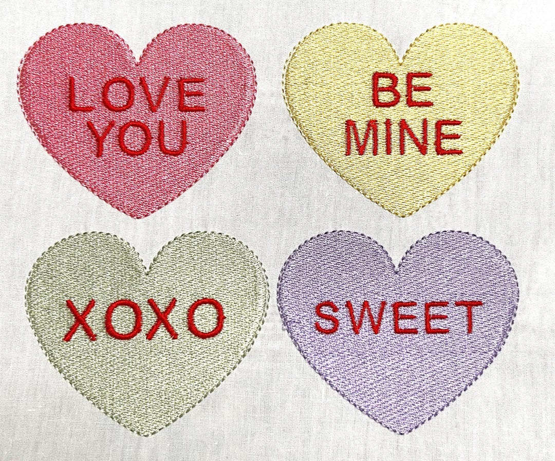 Conversation Hearts Embroidery Designs | Valentine Hearts | Mini, 4x4 ...