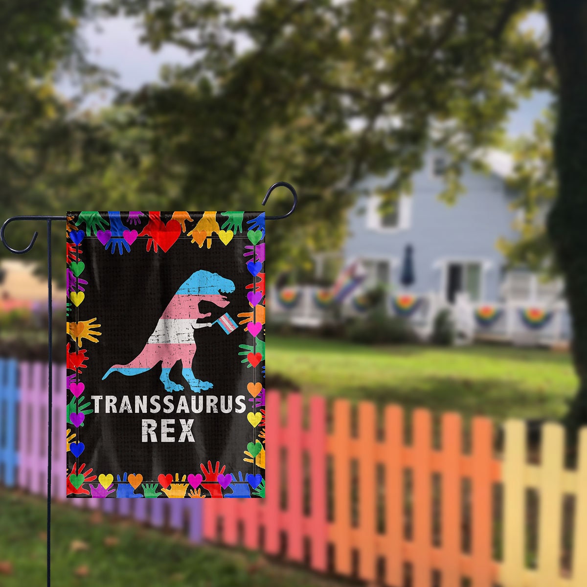 Trans Saurus T-rex Dinosaur In Transgender Flag, Transgender Pride Flag