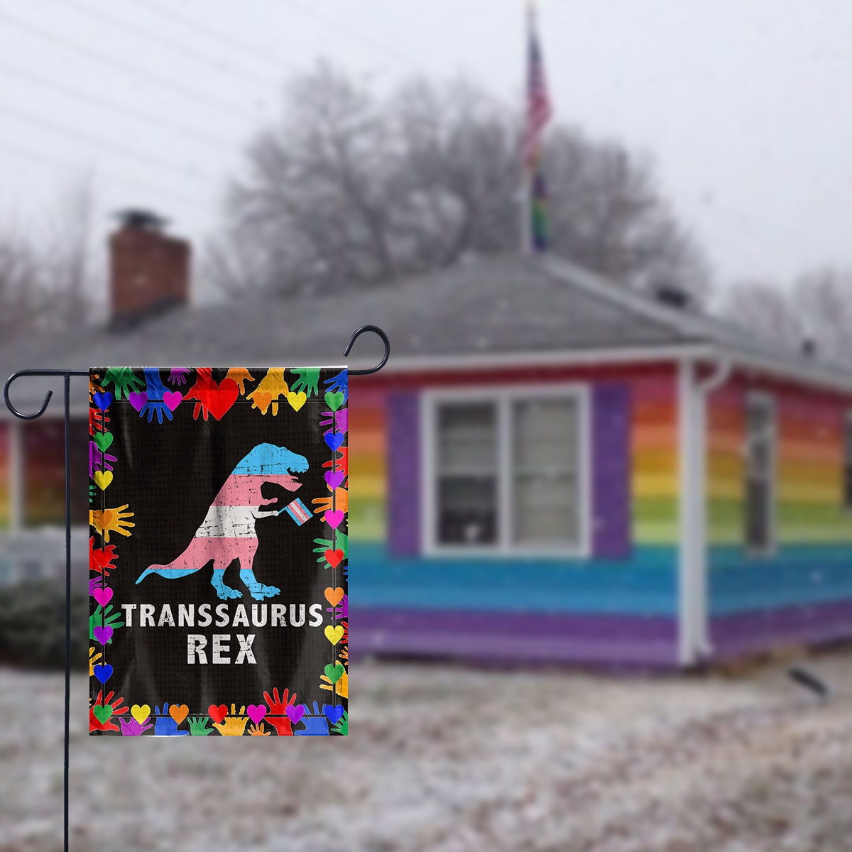 Trans Saurus T-rex Dinosaur In Transgender Flag, Transgender Pride Flag