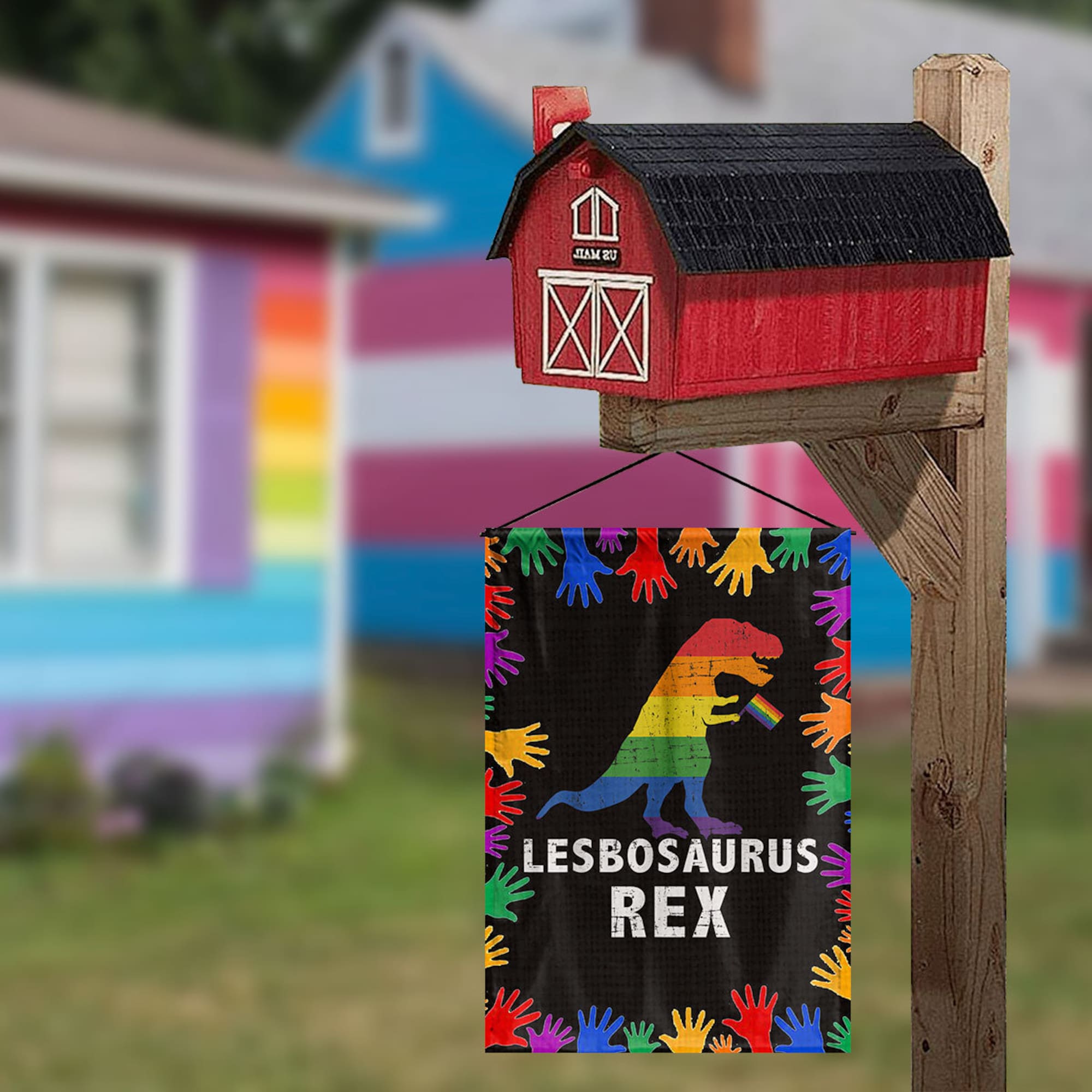 Lesbosaurus T-Rex Dinosaur In Rainbow Flag, LGBT Flag T-Rex, LGBT Flag ...
