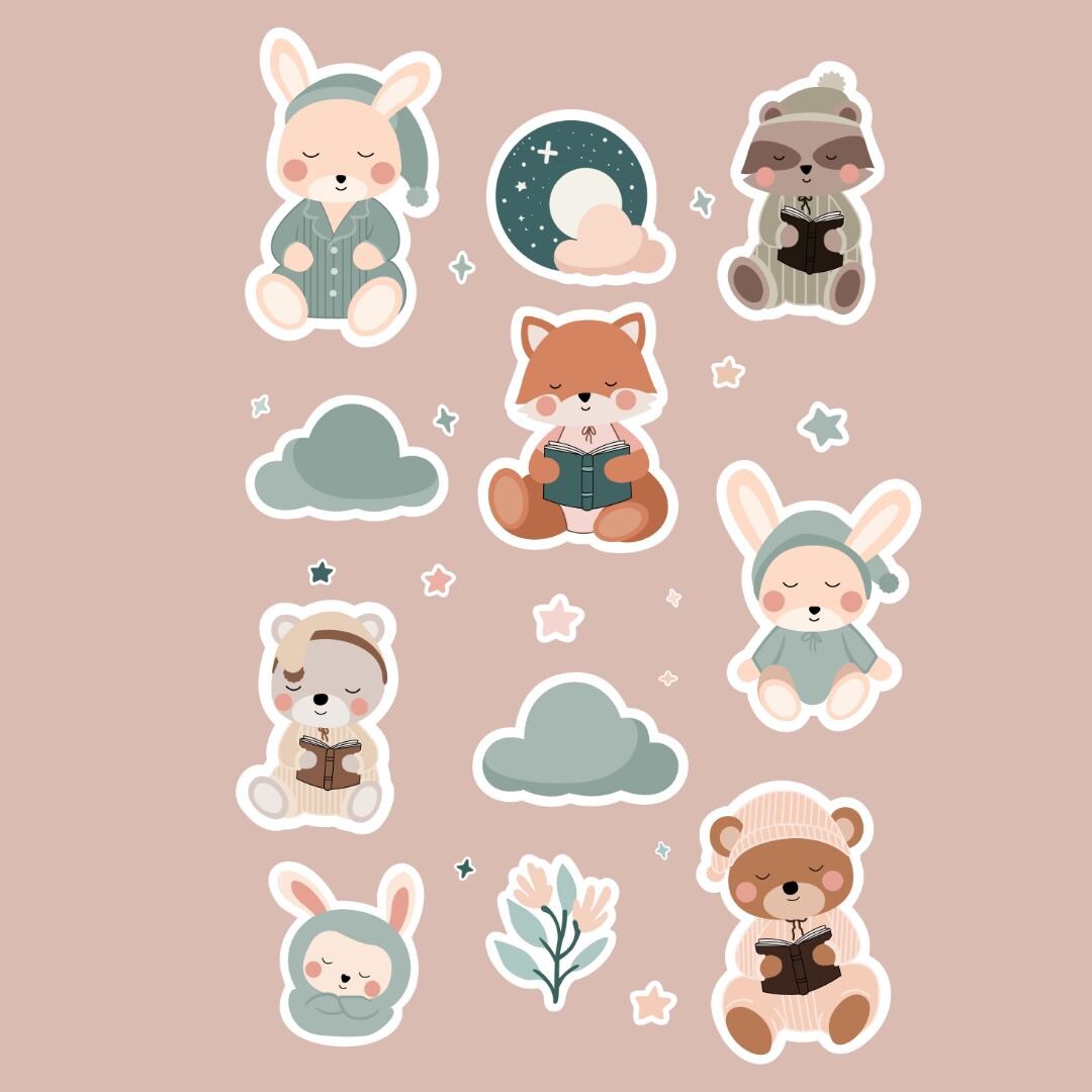 Printable Sleepy Animal Stickers in Pajamas - Cute Cozy Digital ...