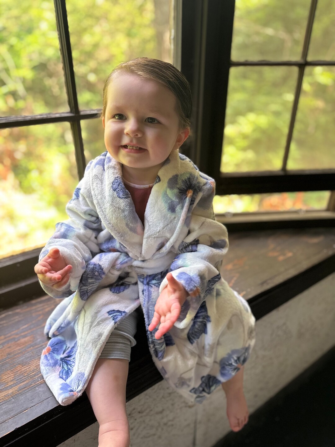 Minky Blue Butterflies and Pansies! Cozy Fleece Toddler Robe, 12 Months ...